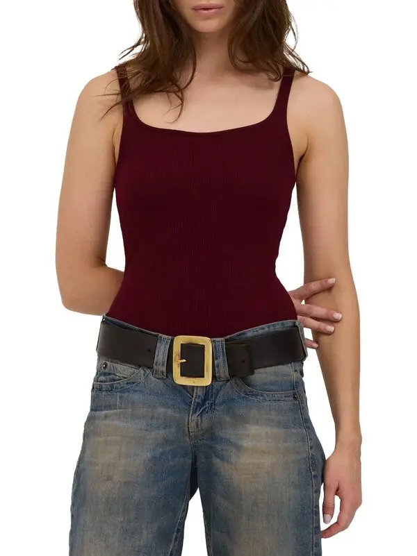 PROJECT SOCIAL T Ribbed Scoop Neck Tank - Dark Cherry