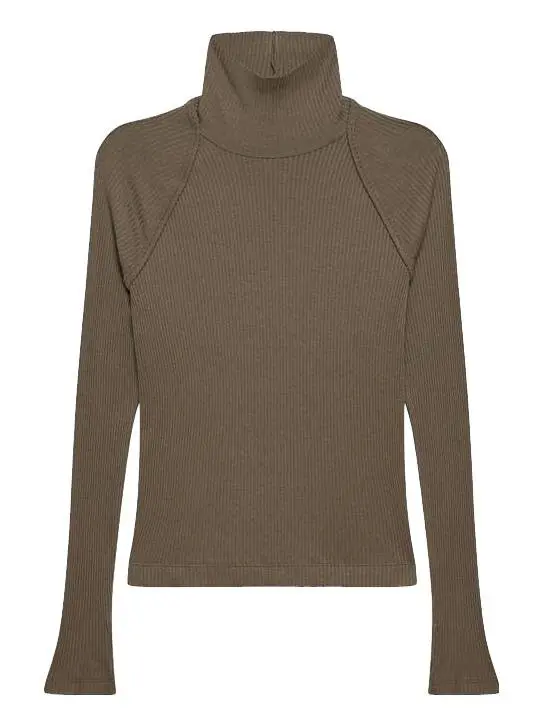 Helmut Lang Layered Rib Turtleneck Top - Kalamata