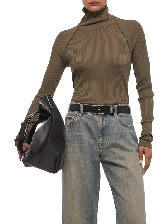 Helmut Lang Layered Rib Turtleneck Top - Truffle