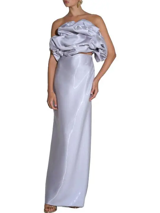 L'IDEE Sade Strapless Sculptural Top - Silver Gloss