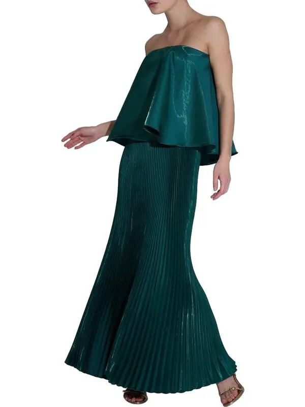 L'IDEE Pleated High-rise Maxi Skirt - Pine Gloss