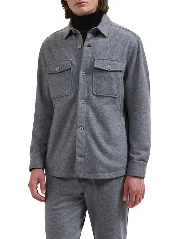 Bugatchi Wool Blend Shirt Jacket - Cement