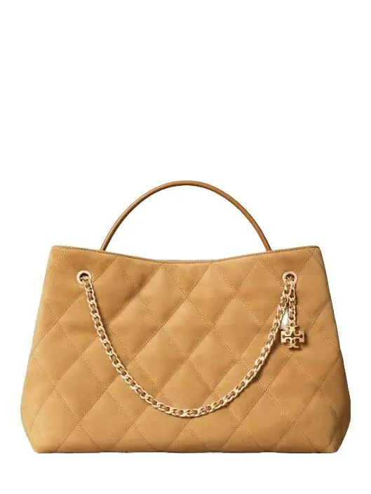 Tory Burch Fleming Quilted Suede Carryall Tote - Toffee