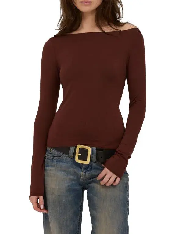PROJECT SOCIAL T Vera Boat Neck Long Sleeve Top - Dark Mocha