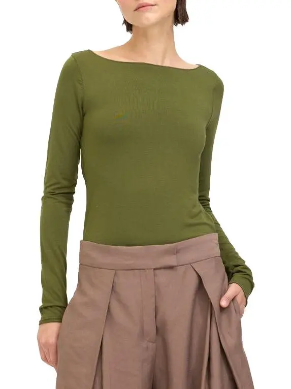 PROJECT SOCIAL T Vera Boat Neck Long Sleeve Top - Olive