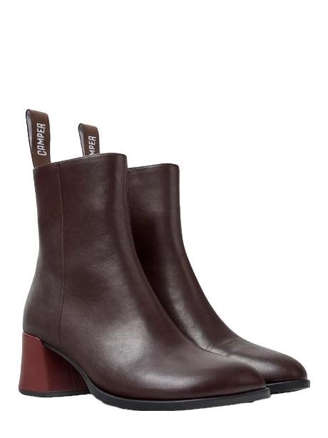 Camper Kora Twins Leather Zip Up Ankle Boots - Dark Brown