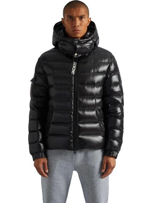 JACK1T Quilted Hooded Puffer Jacket With Down Filling - Black