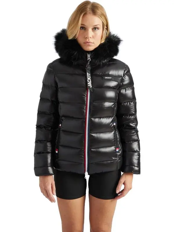 JACK1T Faux Fur Hooded Puffer Jacket - Black