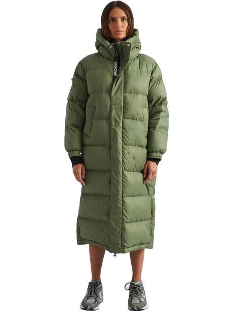 JACK1T Longline Midi Puffer Coat - Muted Olive