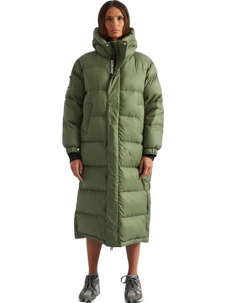 JACK1T Longline Midi Puffer Coat - Muted Olive