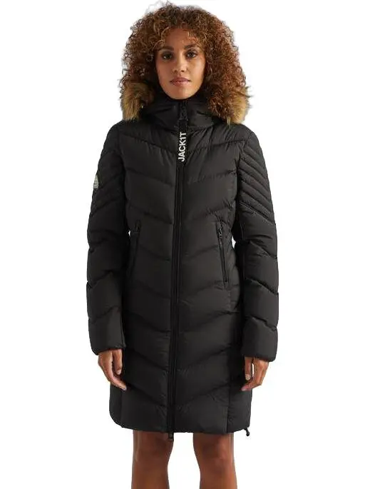 JACK1T Longline Quilted Puffer Coat With Hood - Black