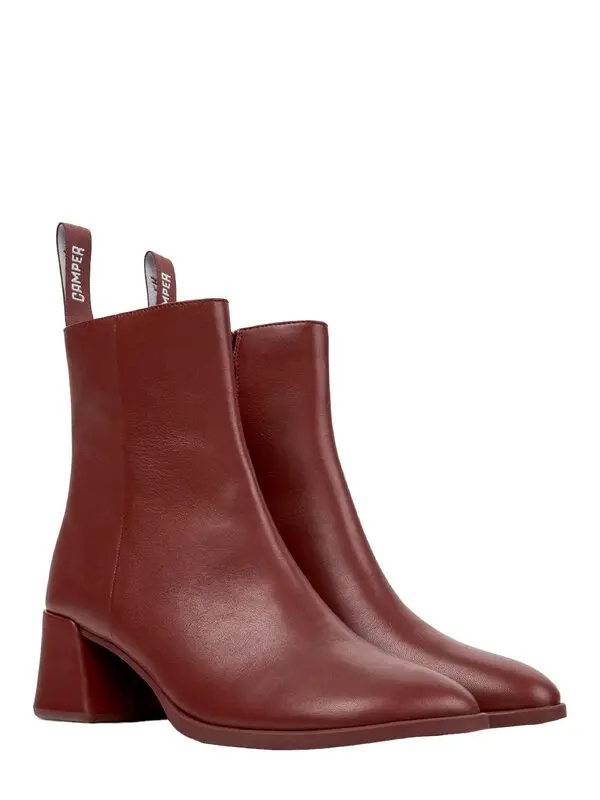 Camper Kora Leather Zip Up Ankle Boot - Burgundy