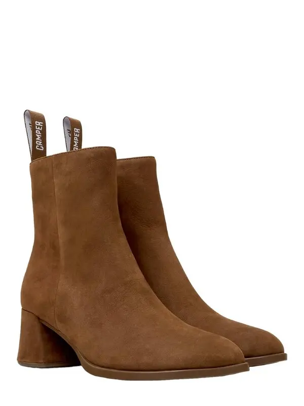 Camper Kora Leather Zip Up Ankle Boot - Medium Brown