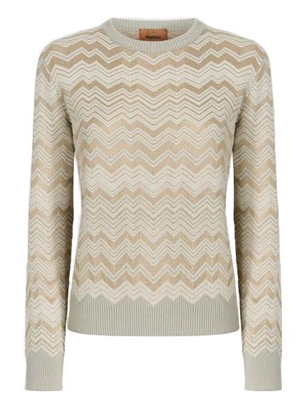 Missoni Zig Zag Crewneck Sweater In Viscose And Wool - Beige