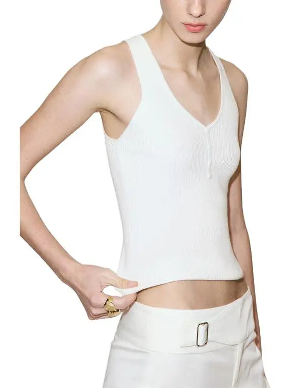 Mango Ribbed Button-detailed V-neck Cropped Sweater Vest - Ecru