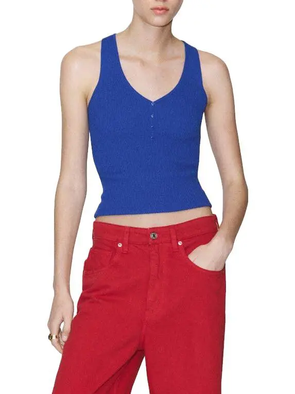 Mango Ribbed Button-detailed V-neck Cropped Sweater Vest - Vibrant Blue