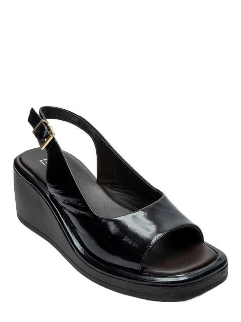 FOREVER & ALWAYS SHOES Leather Platform Wedge Sandal - Black