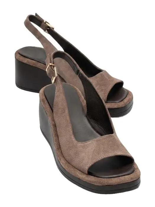 FOREVER & ALWAYS SHOES Leather Platform Wedge Sandal - Mink Suede