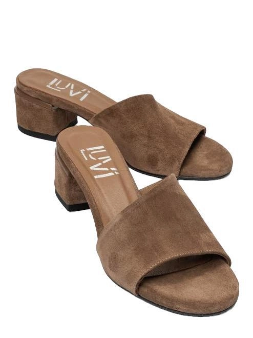 FOREVER & ALWAYS SHOES Delavie Leather Block Heel Sandal - Cognac Suede