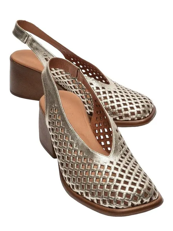 FOREVER & ALWAYS SHOES Monvera Block Heel Leather Slingback Sandal - Gold