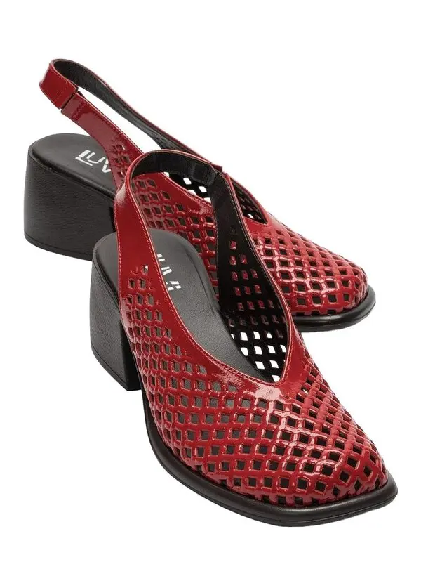 FOREVER & ALWAYS SHOES Monvera Block Heel Leather Slingback Sandal - Red
