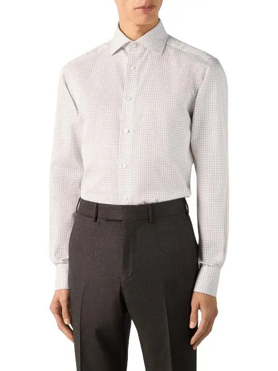 Zegna Centoventimila Minicheck Cotton Button-up Shirt - White And Dark Grey