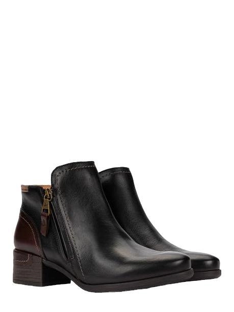 Pikolinos Malaga Burnished Leather Bootie With Stacked Heel - Black
