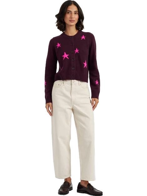 Chinti & Parker Wool-cashmere Star Round-neck Cardigan - Aubergine