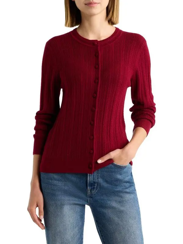 Rag & Bone Rhodes Wool Crewneck Cardigan - Pomegranite