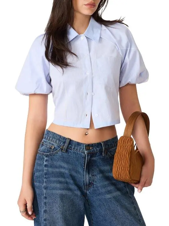 Steve Madden Reece Puff Sleeve Cropped Shirt - Stripe Multi