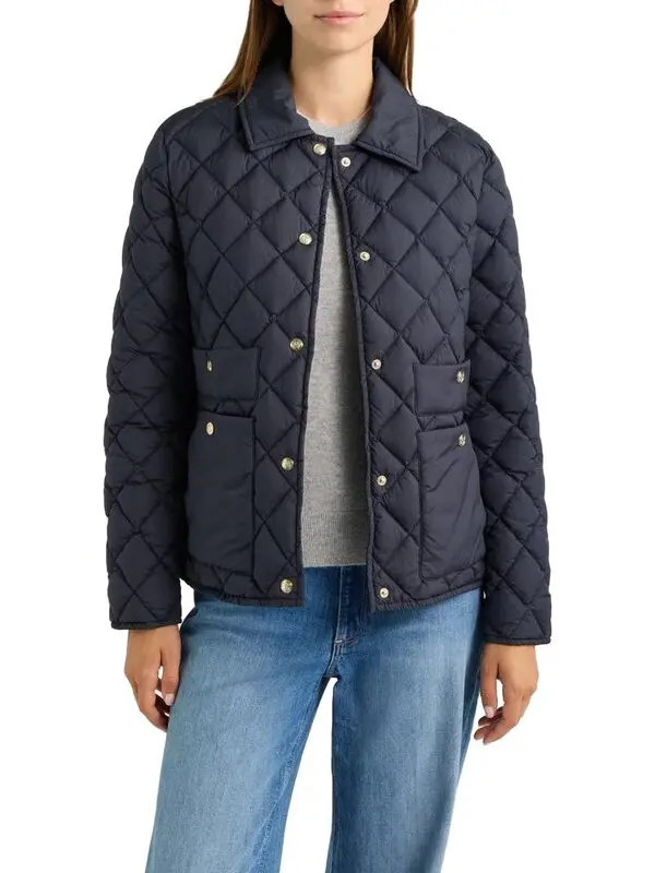 Bernardo Quilted Liner Jacket With Spread Collar - Navy