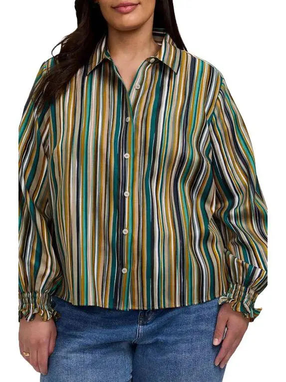 Foxcroft Vivienne Cotton Poplin Button-up Shirt - White/green Multi
