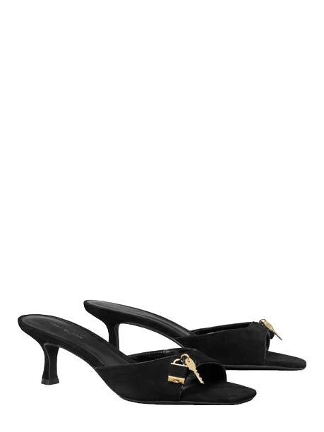 Tory Burch Lock Kitten Heel Sandal - Perfect Black/silver