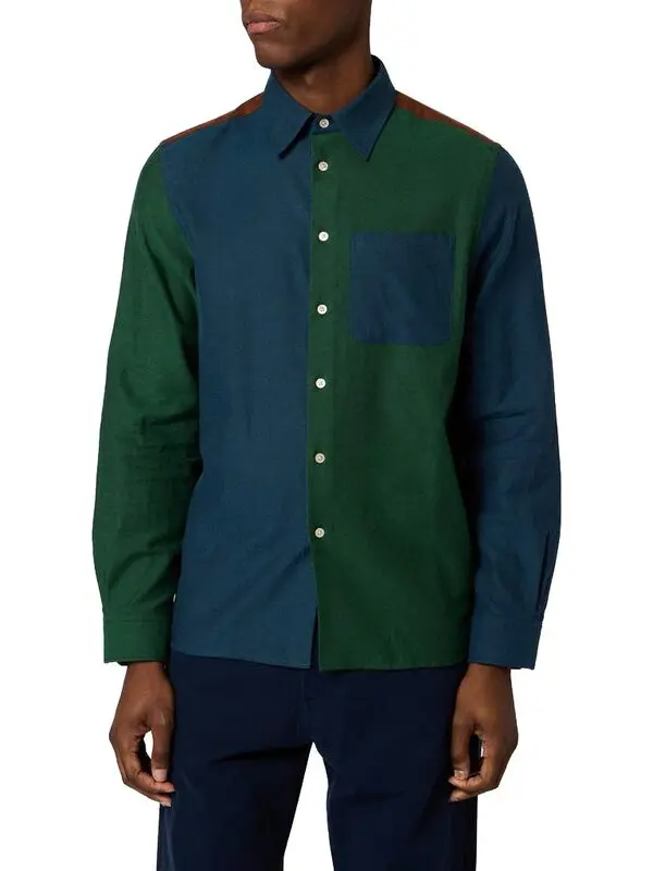 Paul Smith Regular Fit Colorblock Cotton Shirt - Petrol Blue