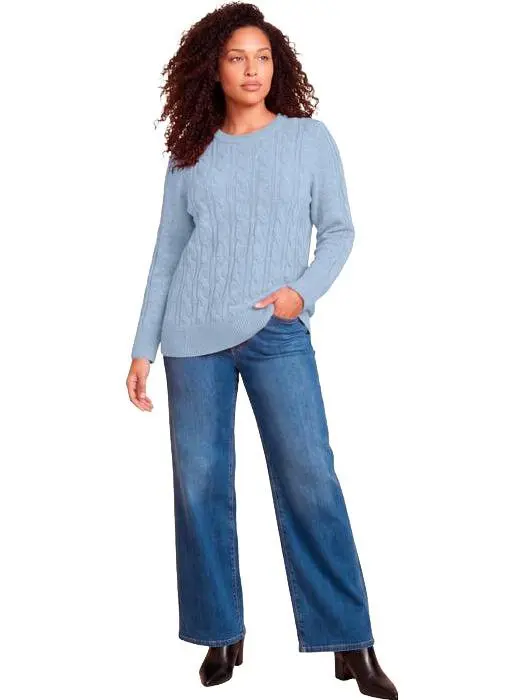 Roaman's Cozy Cable Crewneck Sweater - Pale Blue