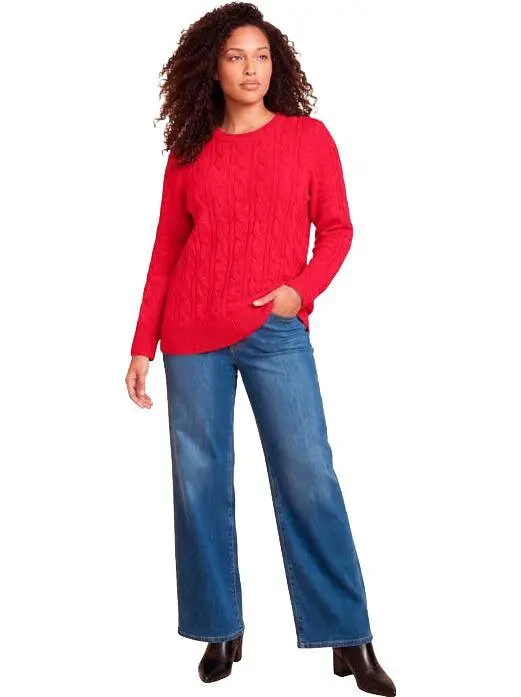 Roaman's Cozy Cable Crewneck Sweater - Vivid Red