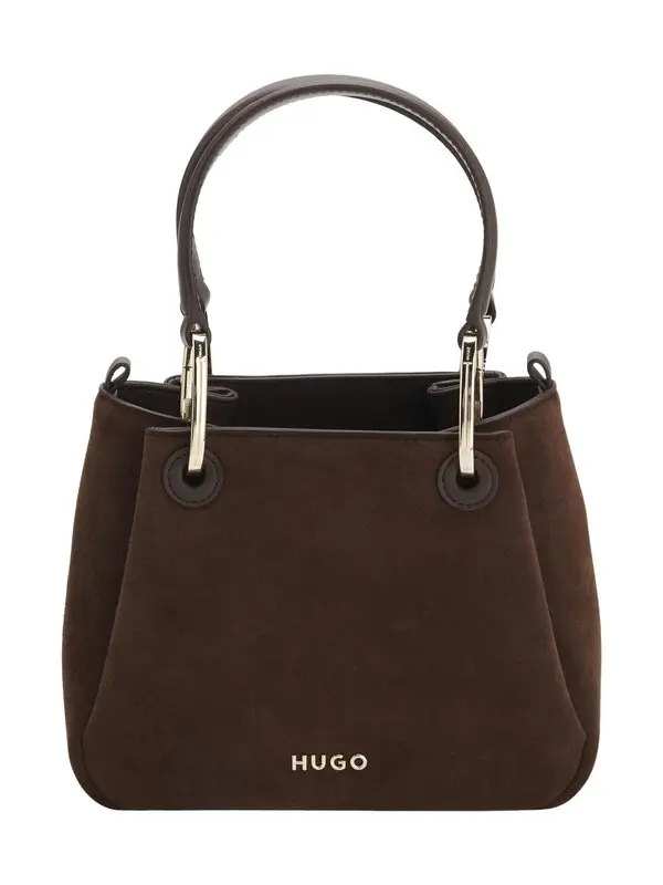 Hugo Faux Suede Tote Bag With Logo Lettering - Dark Brown