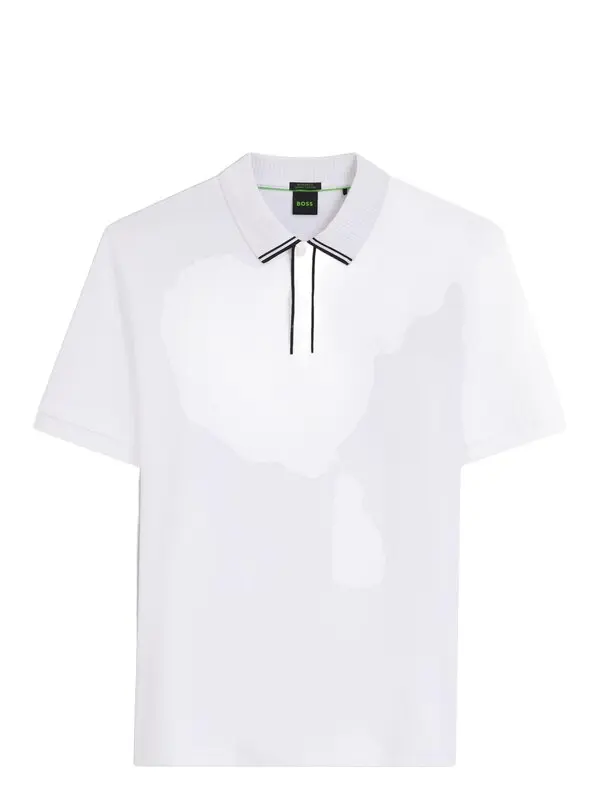 BOSS Striped-trim Polo Shirt In Interlock Cotton - White