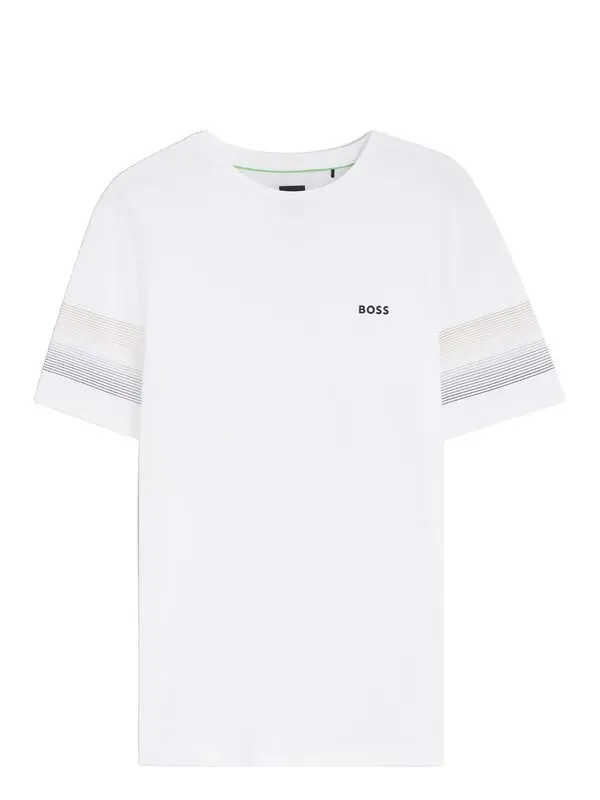 BOSS Active Slim-fit T-shirt With Sleeve Stripes - White