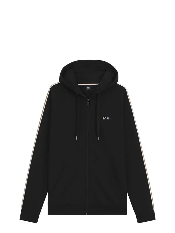 BOSS Cotton Full-zip Hoodie With Striped Sleeves - Black