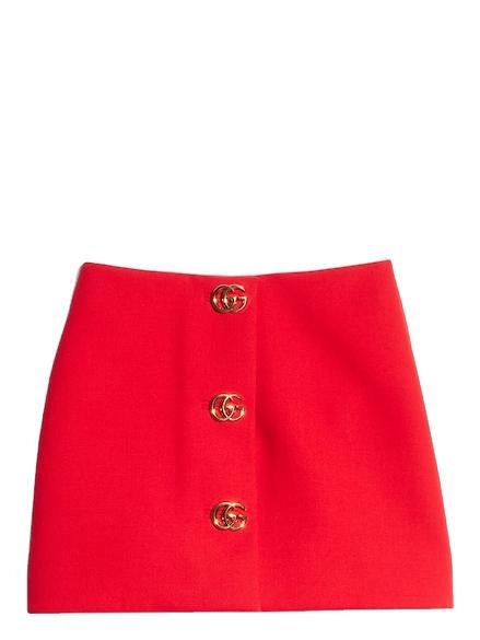 Gucci Crêpe Wool Skirt With Double G Buttons - Red