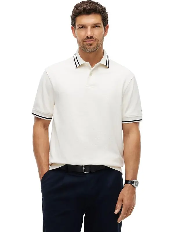 Tommy Hilfiger Regular Fit Foulard Jacquard Polo - Ivory Petal