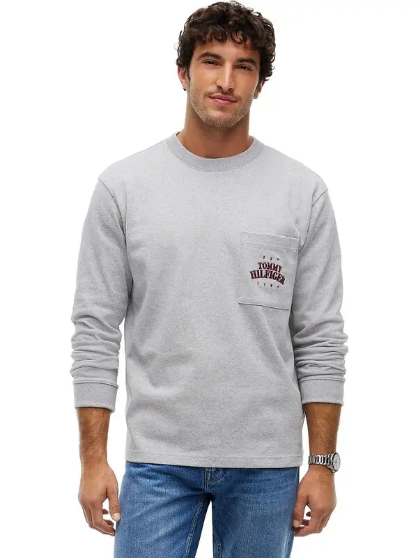 Tommy Hilfiger Relaxed Fit Varsity Logo Pocket T-shirt - Light Grey Heather