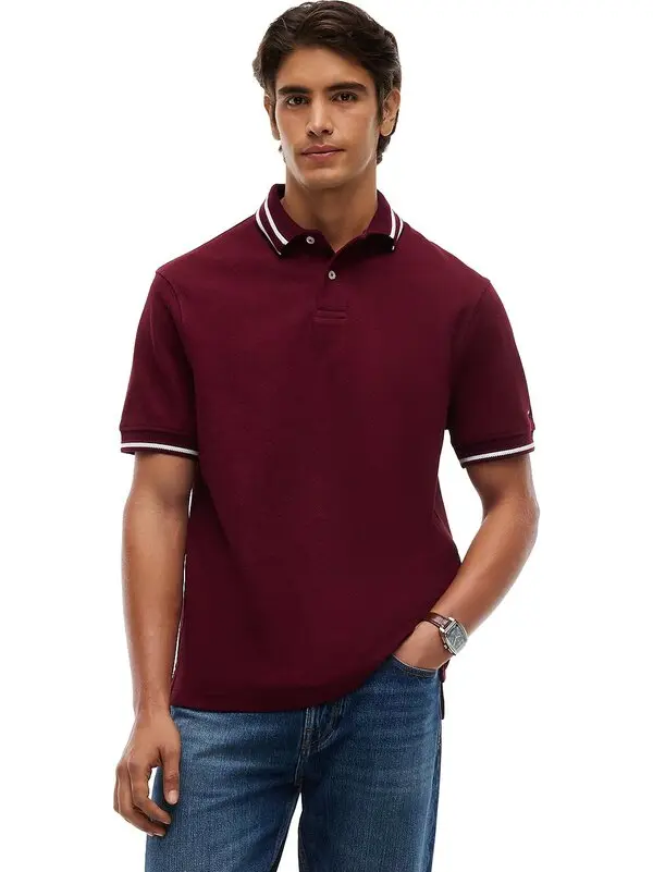 Tommy Hilfiger Regular Fit Foulard Jacquard Polo - Burgundy