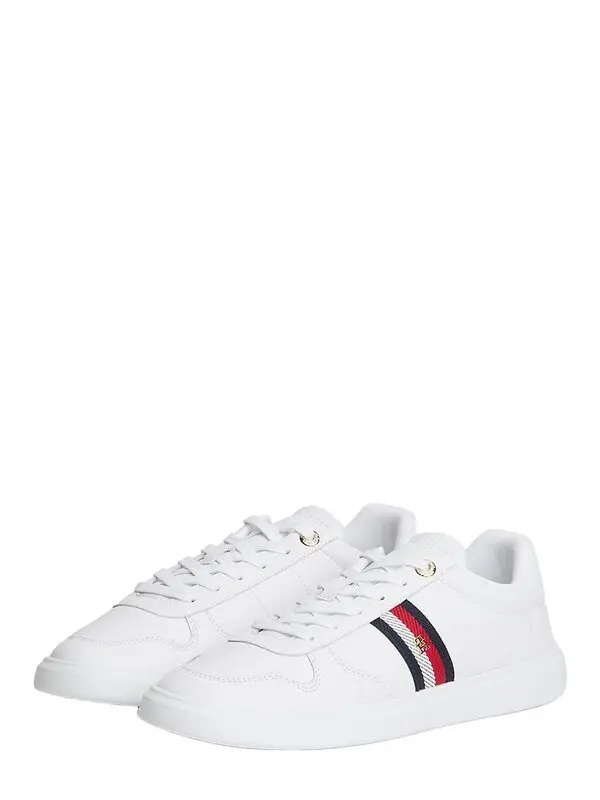 Tommy Hilfiger Signature Stripe Leather Court Sneakers - White