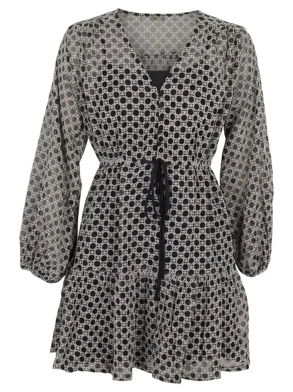 MODENAIRE Polka Dot Embroidered Lace V-neck Dress - Black