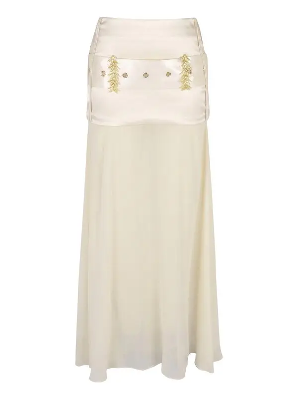 MODENAIRE Sheer High-waist Flowing Skirt With Embellishment - Yellow
