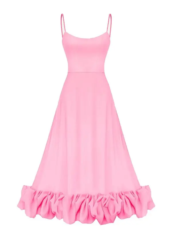 POST MERIDIEM Bustier Midi Dress With Flounce Hem - Pink