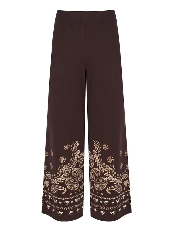 Loveist Store Caprica Paisley Knit Wide-leg Trousers - Brown
