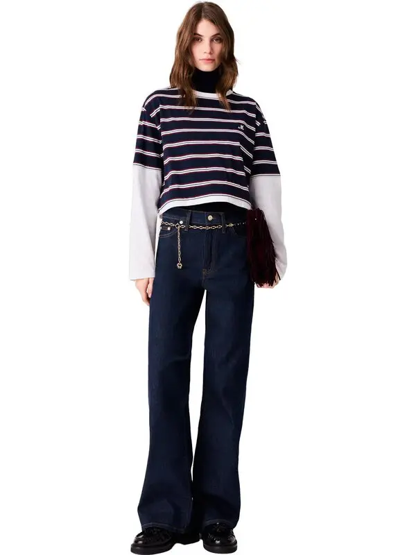Maje Striped Layered Effect T-shirt - White/navy